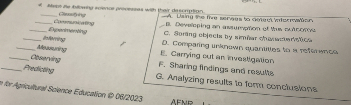 Solved: Match the following science processes with their description ...