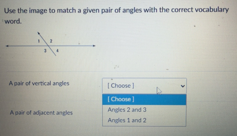 Solved: Use the image to match a given pair of angles with the correct ...