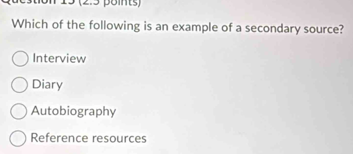 Solved: 15 (2.5 points) Which of the following is an example of a ...