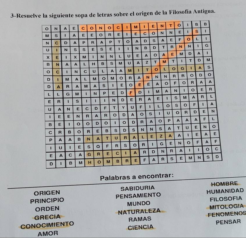 Resuelto:3-Resuelve la siguiente sopa de letras sobre el origen de la ...