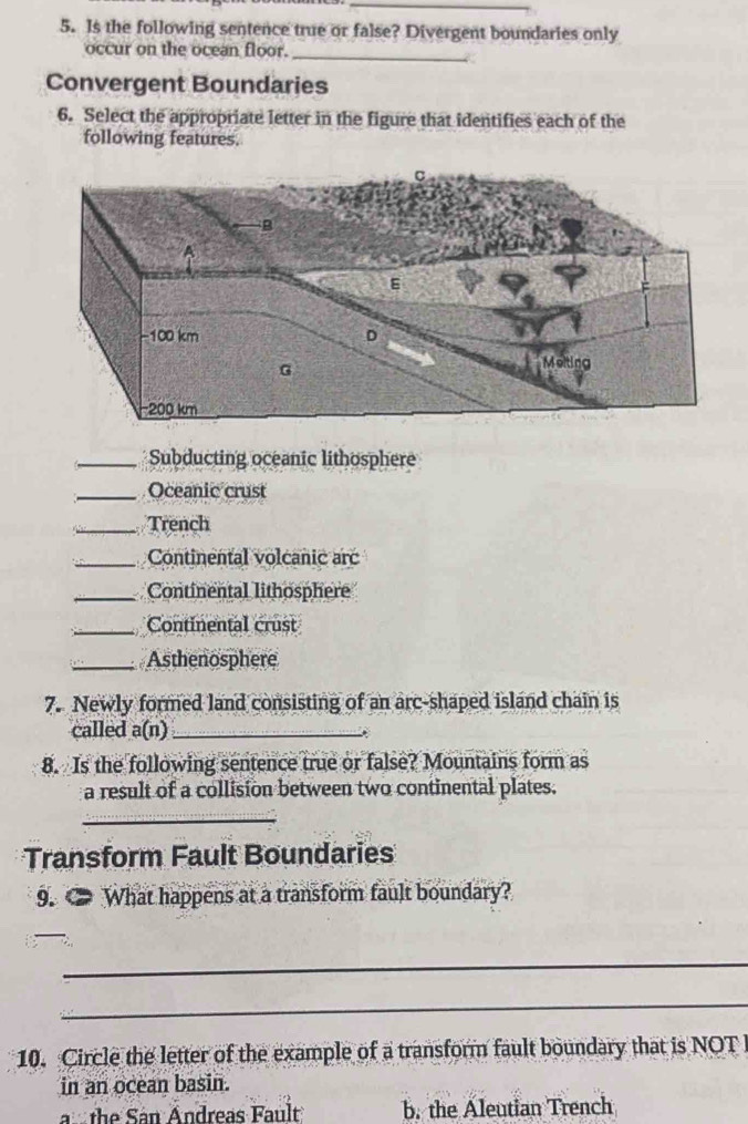 Solved: Is the following sentence true or false? Divergent boundaries ...