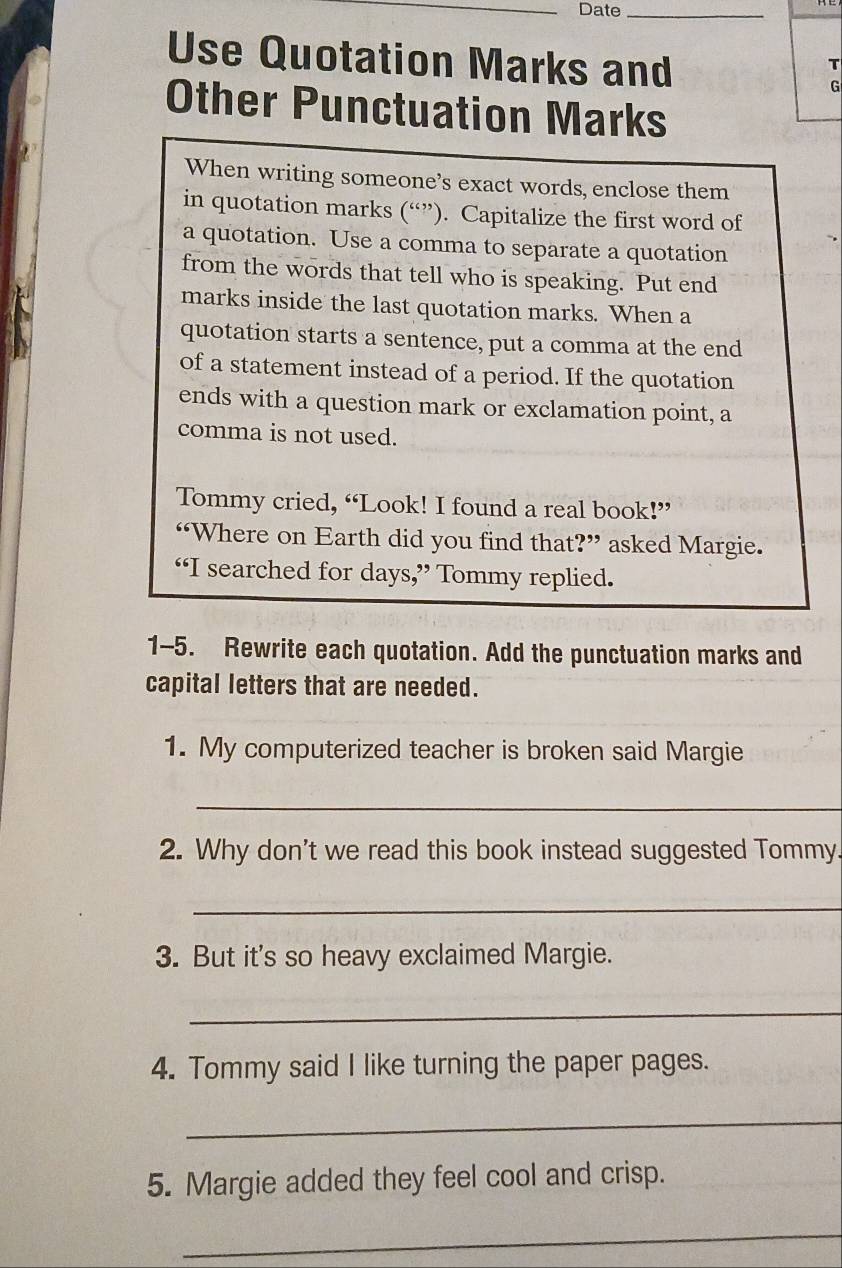 Solved: Date_ Use Quotation Marks and T G Other Punctuation Marks When ...
