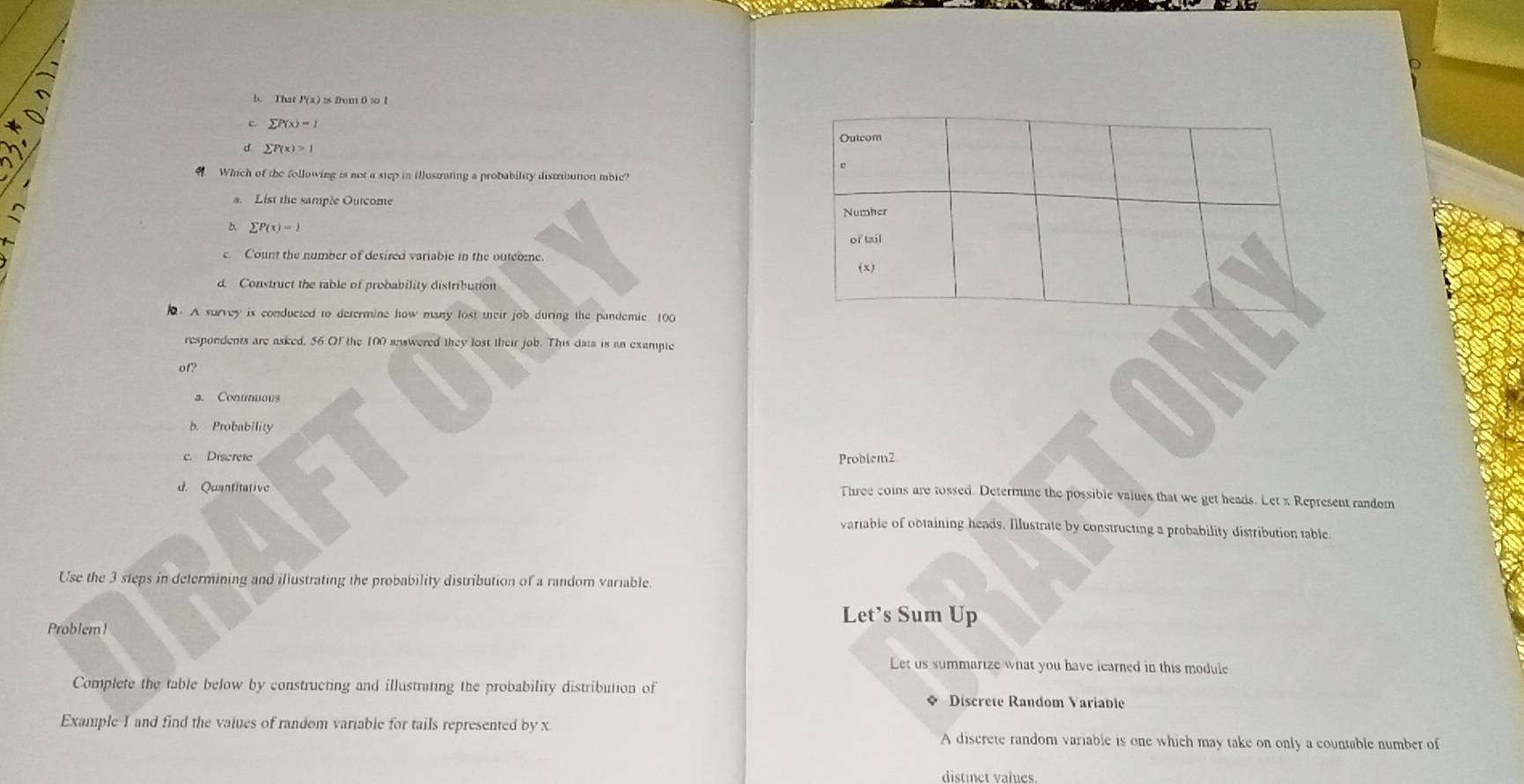 Solved: b. That P(x) is from 0 so l c. sumlimits P(x)=1 d sumlimits P(x ...