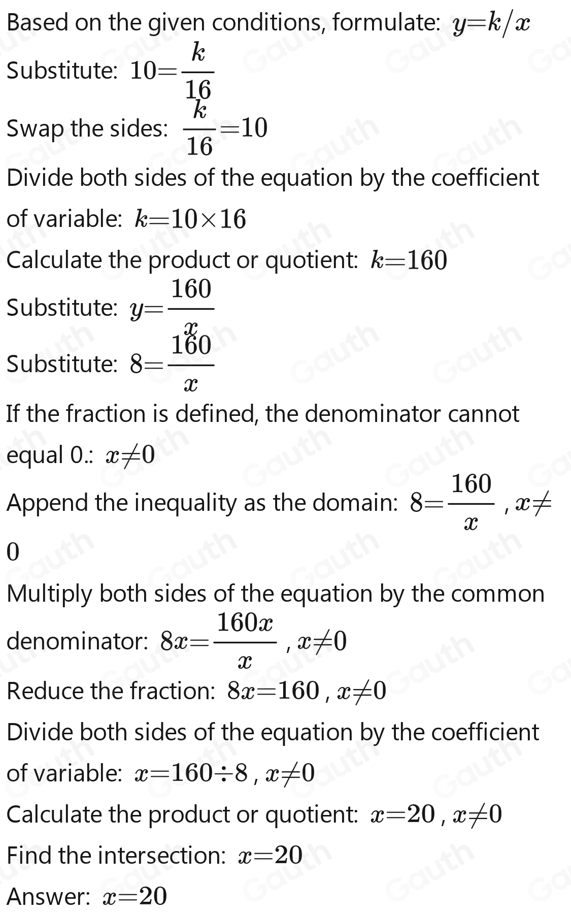 Solved: y is inversely proportional to the square root of x When x=16 y=10 What does x equal ...
