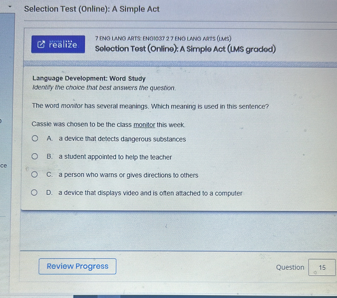 Solved: Selection Test (Online): A Simple Act 7 ENG LANG ARTS: ENG1037 ...