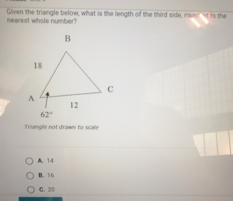 Solved: Given the triangle below, what is the length of the third side ...