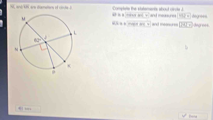 Solved: NL and MK are diameters of circle J. Complete the statements about circle J. RP is a ...