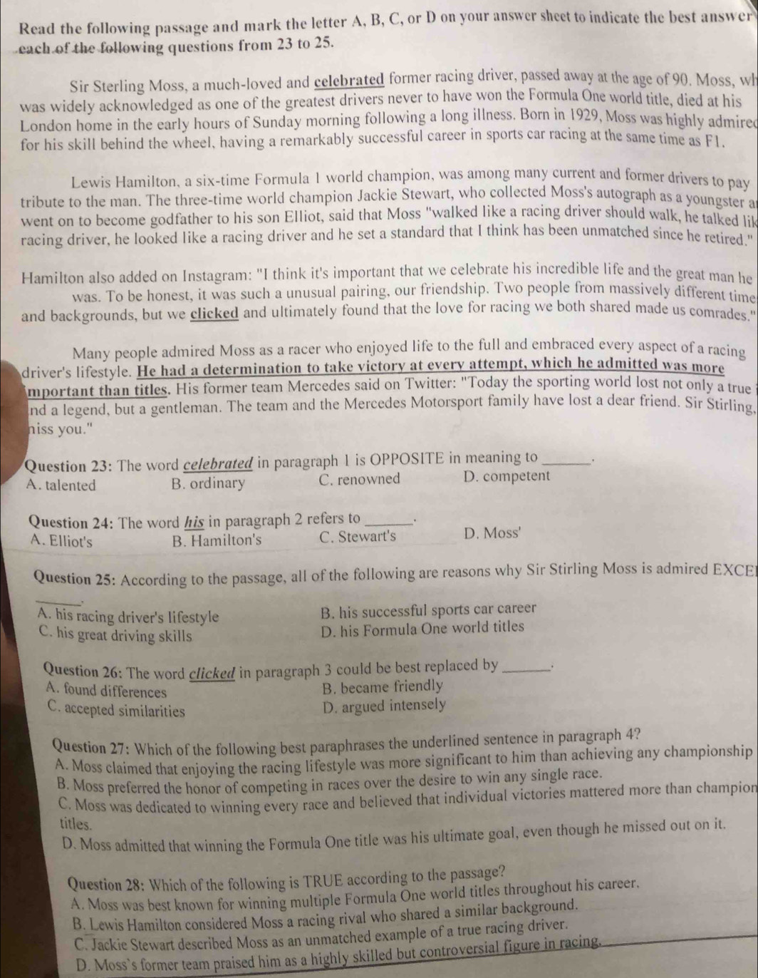Giải quyết:Read the following passage and mark the letter A, B, C, or D ...