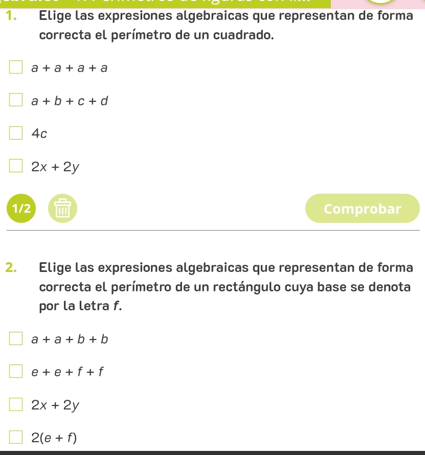 Resuelto:Elige las expresiones algebraicas que representan de forma ...
