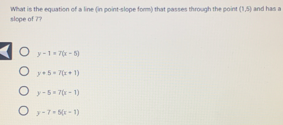 Solved: What is the equation of a line (in point-slope form) that ...