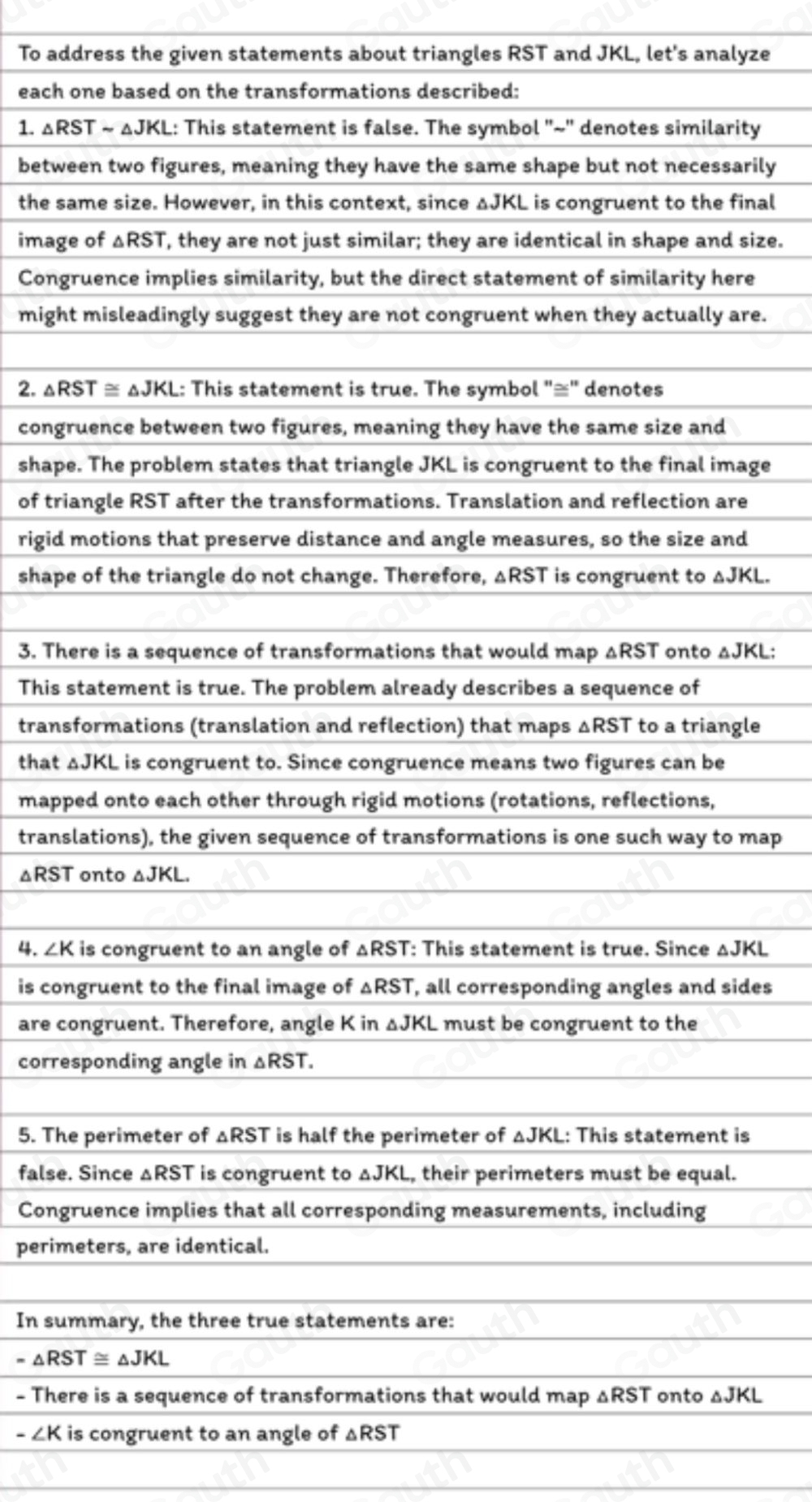 Solved: Triangle RST is translated 5 units left and 3 units down and ...