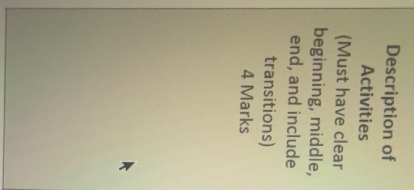 Solved: Description of Activities (Must have clear beginning, middle ...