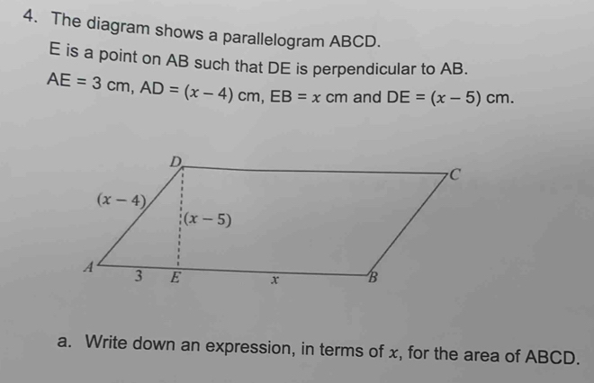 Solved: The diagram shows a parallelogram ABCD. E is a point on AB such ...