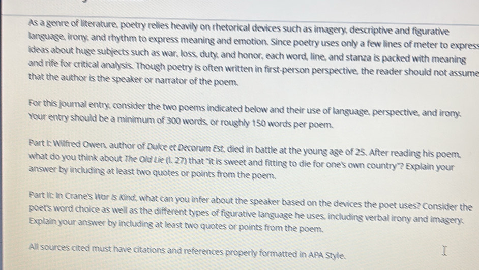 Solved: As a genre of literature, poetry relies heavily on rhetorical ...