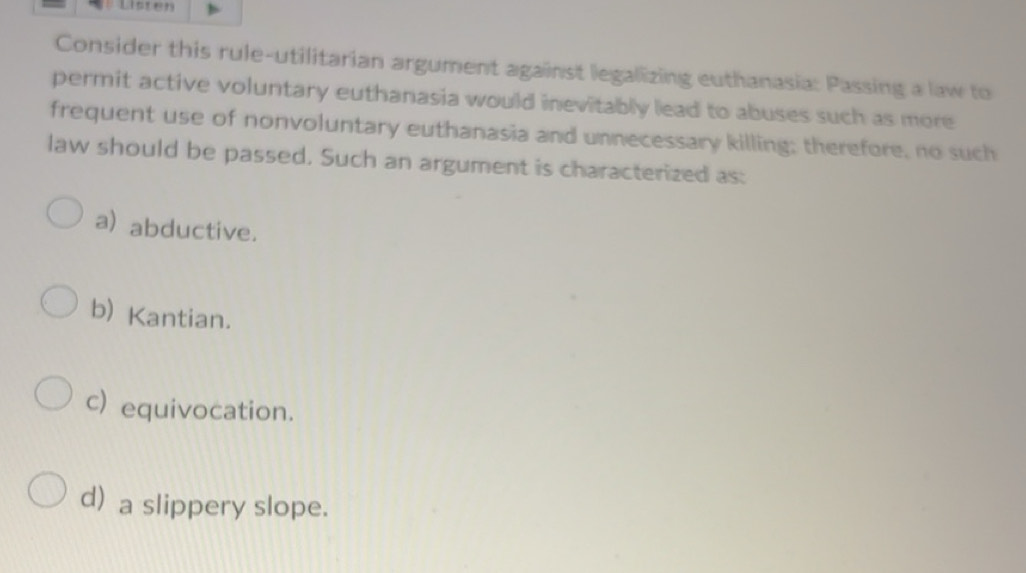Solved: Listen Consider this rule-utilitarian argument against ...