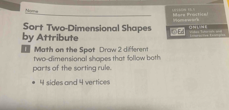 Solved: Name LESSON 15.1 More Practice/ Homework Sort Two-Dimensional ...