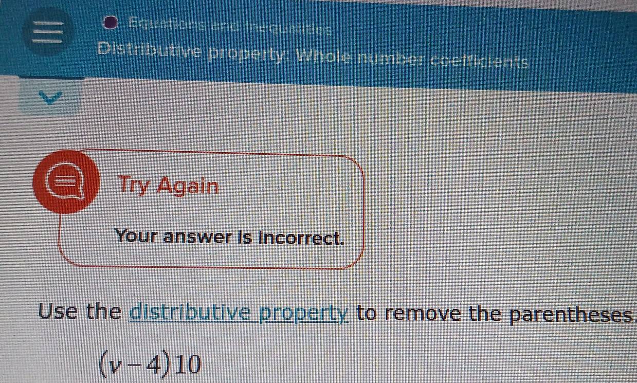 Solved: Equations and inequalities Distributive property: Whole number ...