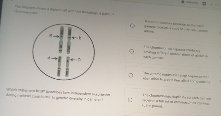 Solved: Add note 3 The diagram shows a diploid cell with two homologous ...