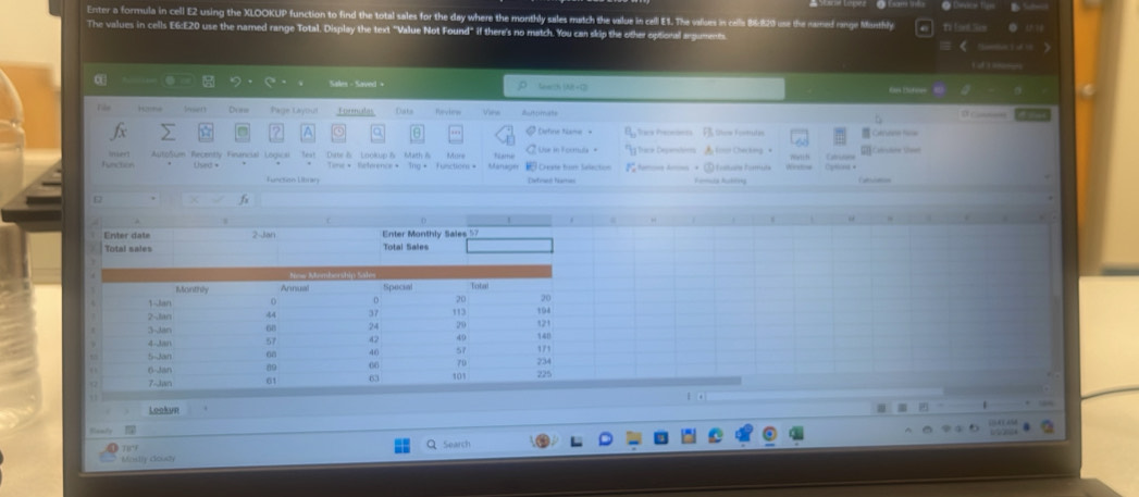 Solved: Enter a formula in cell E2 using the XLOOKUP function to find ...