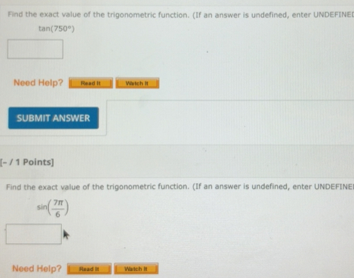 Solved: Find the exact value of the trigonometric function. (If an ...