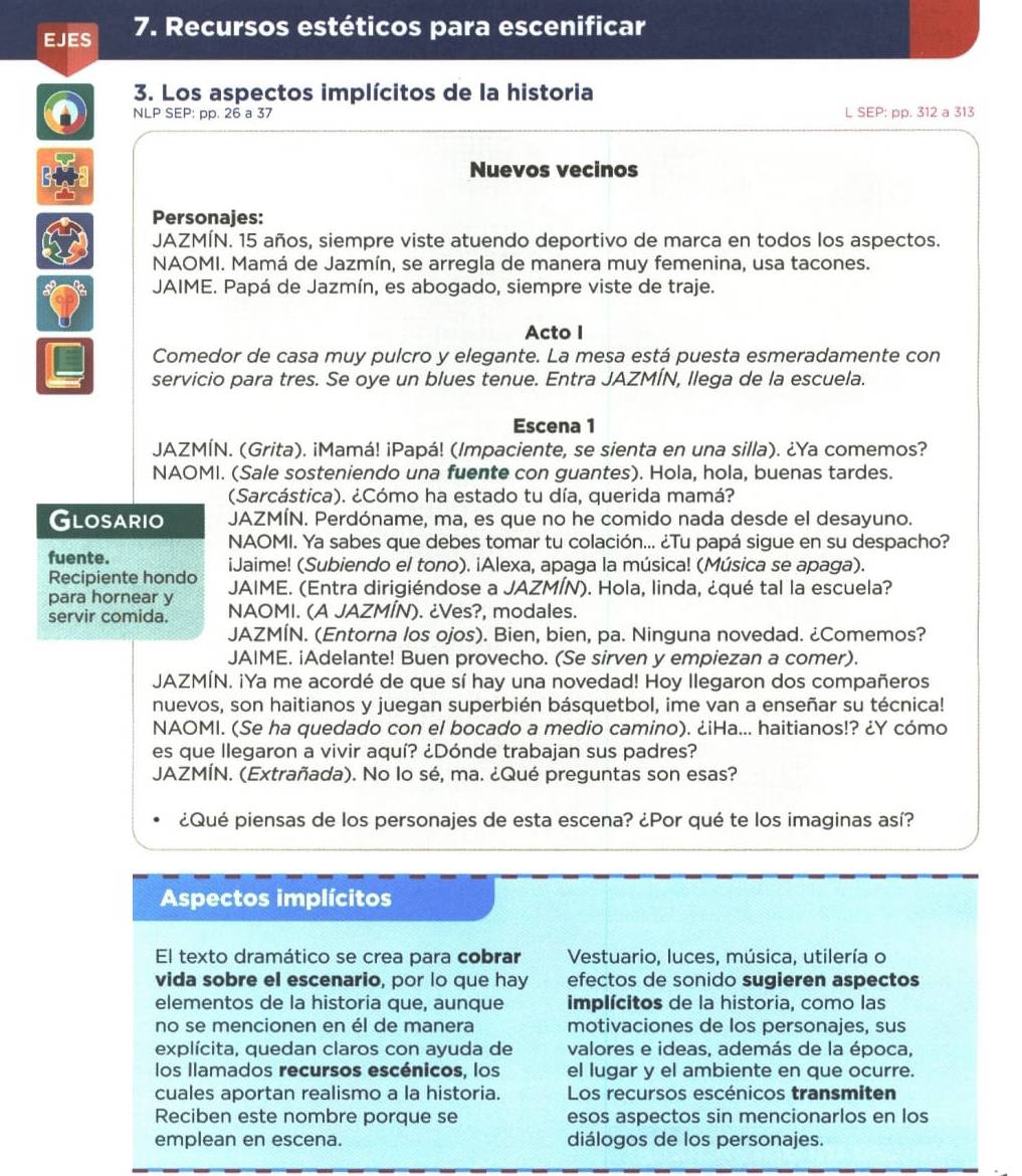Resuelto:EJES 7. Recursos estéticos para escenificar 3. Los aspectos ...