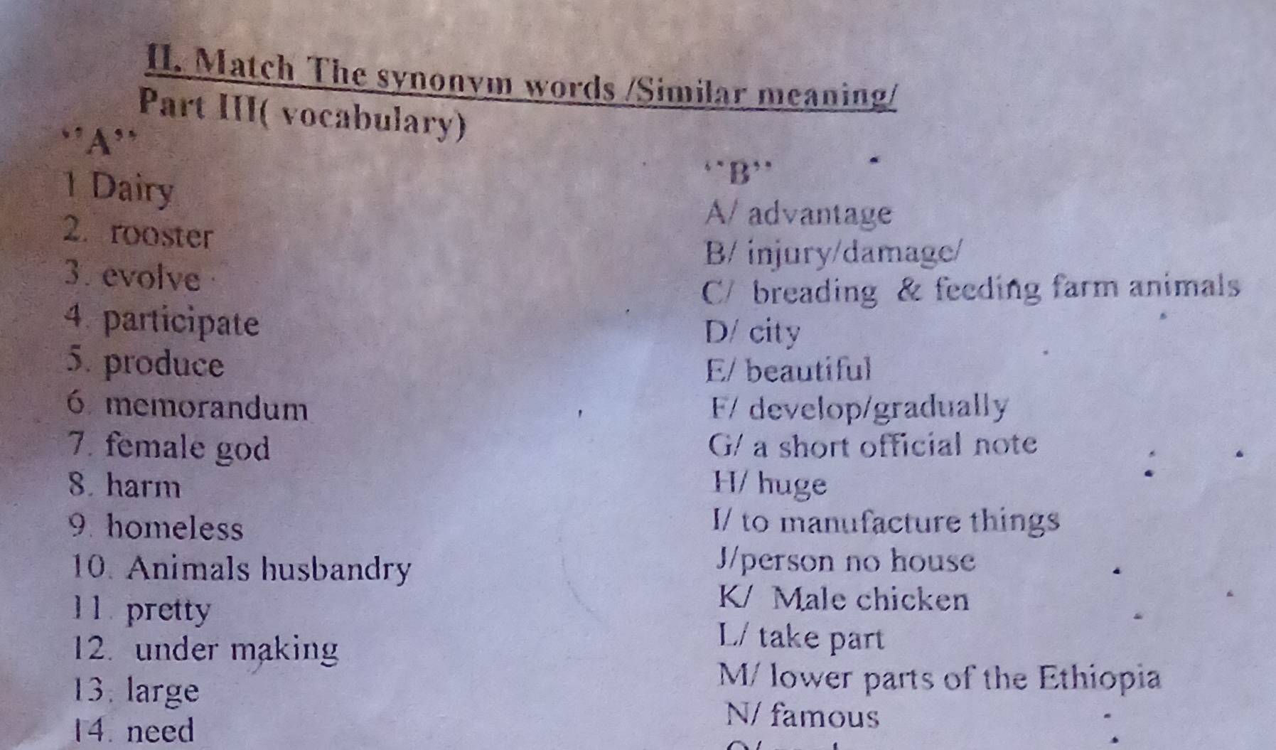 Gelöst:I1. Match The synonym words /Similar meaning/ Part III ...