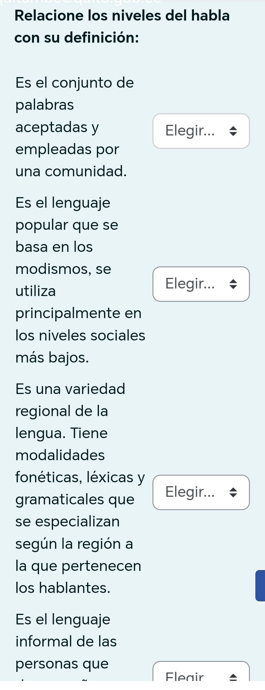 Resuelto:Relacione los niveles del habla con su definición: Es el ...