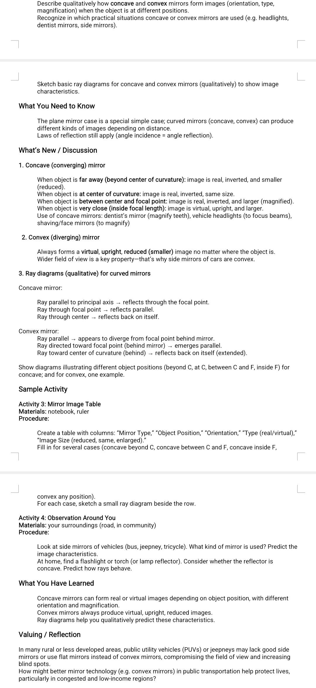 Solved: Describe qualitatively how concave and convex mirrors form ...