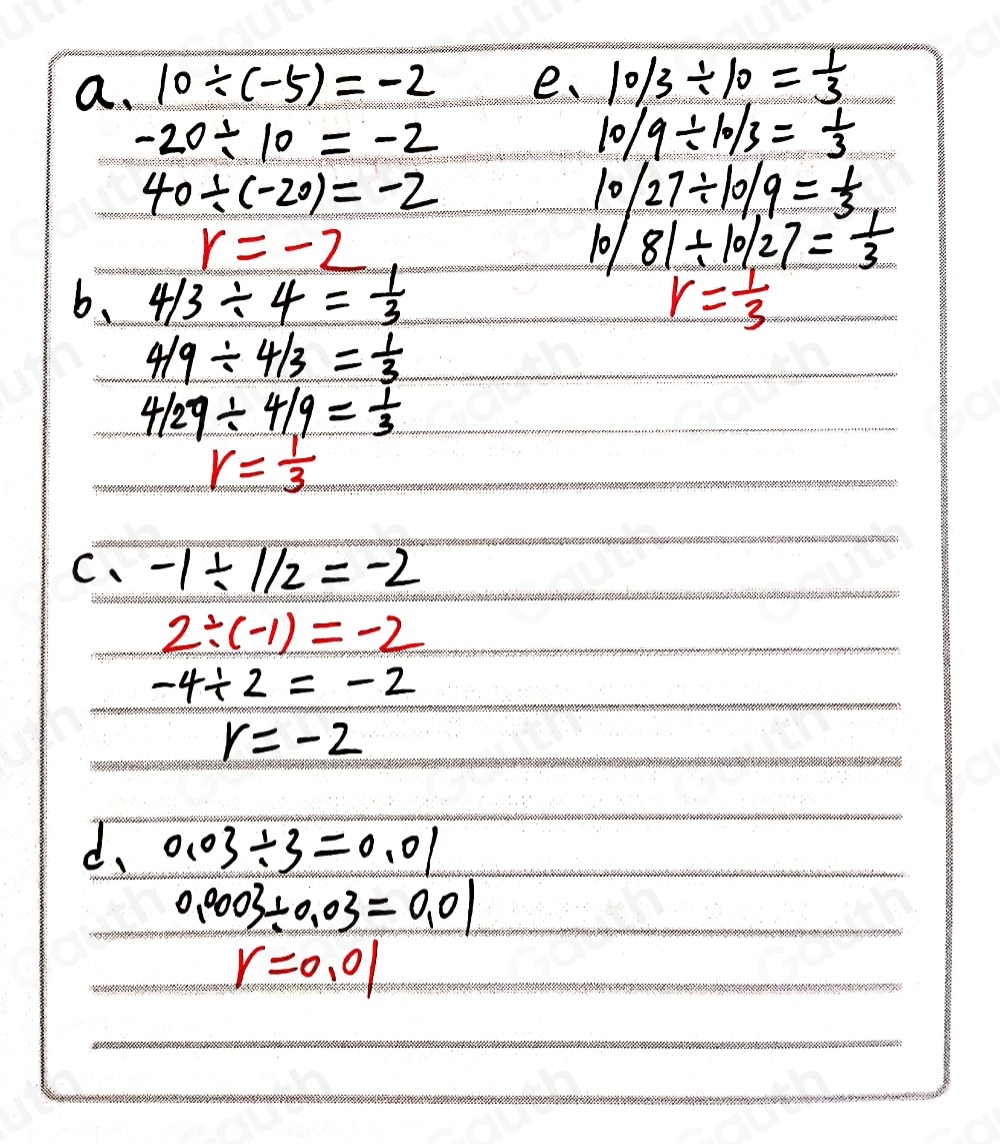 Solved: What is the common ratio, r, in the given sequence (a) -5,10 ...