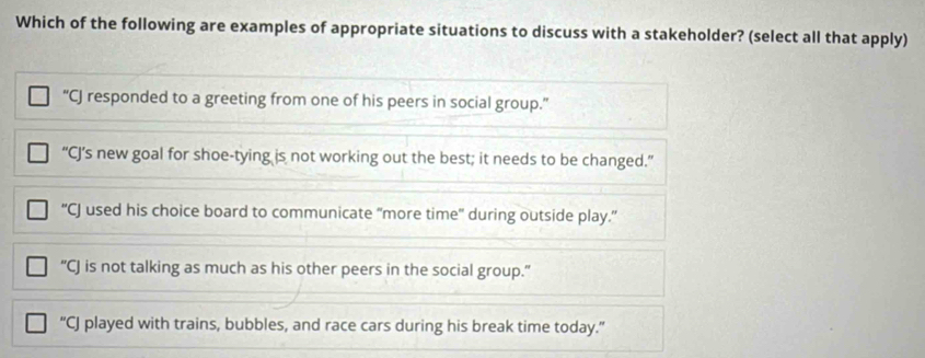 Solved: Which of the following are examples of appropriate situations to discuss with a ...