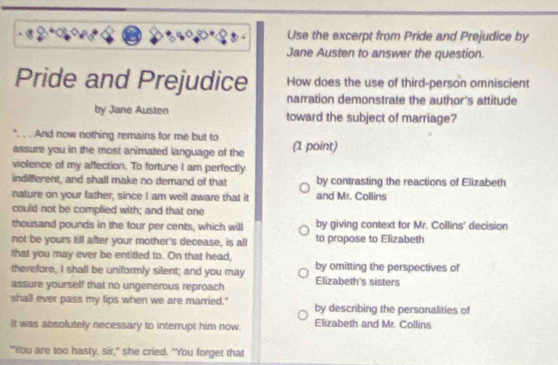 Solved: Use the excerpt from Pride and Prejudice by Jane Austen to ...