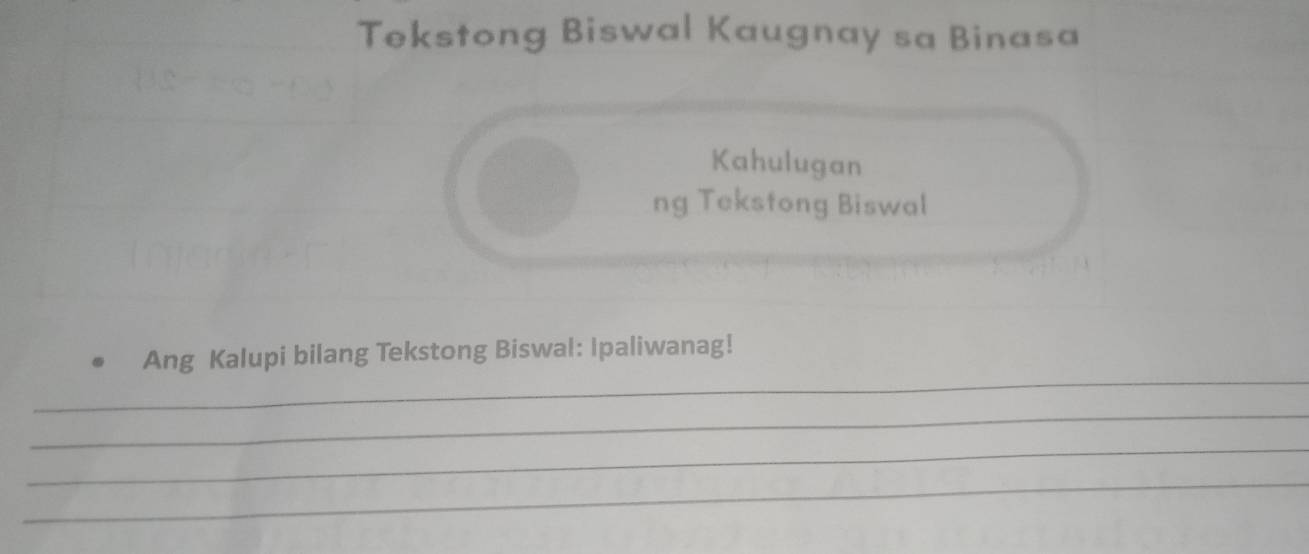 Solved: Tekstong Biswal Kaugnay sa Binasa Kahulugan ng Tekstong Biswal ...