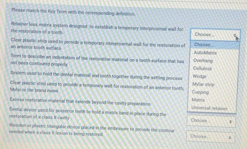 Solved: Please match the Key Term with the corresponding definition ...