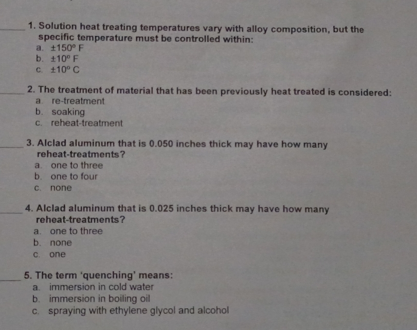 Solved: Solution heat treating temperatures vary with alloy composition ...
