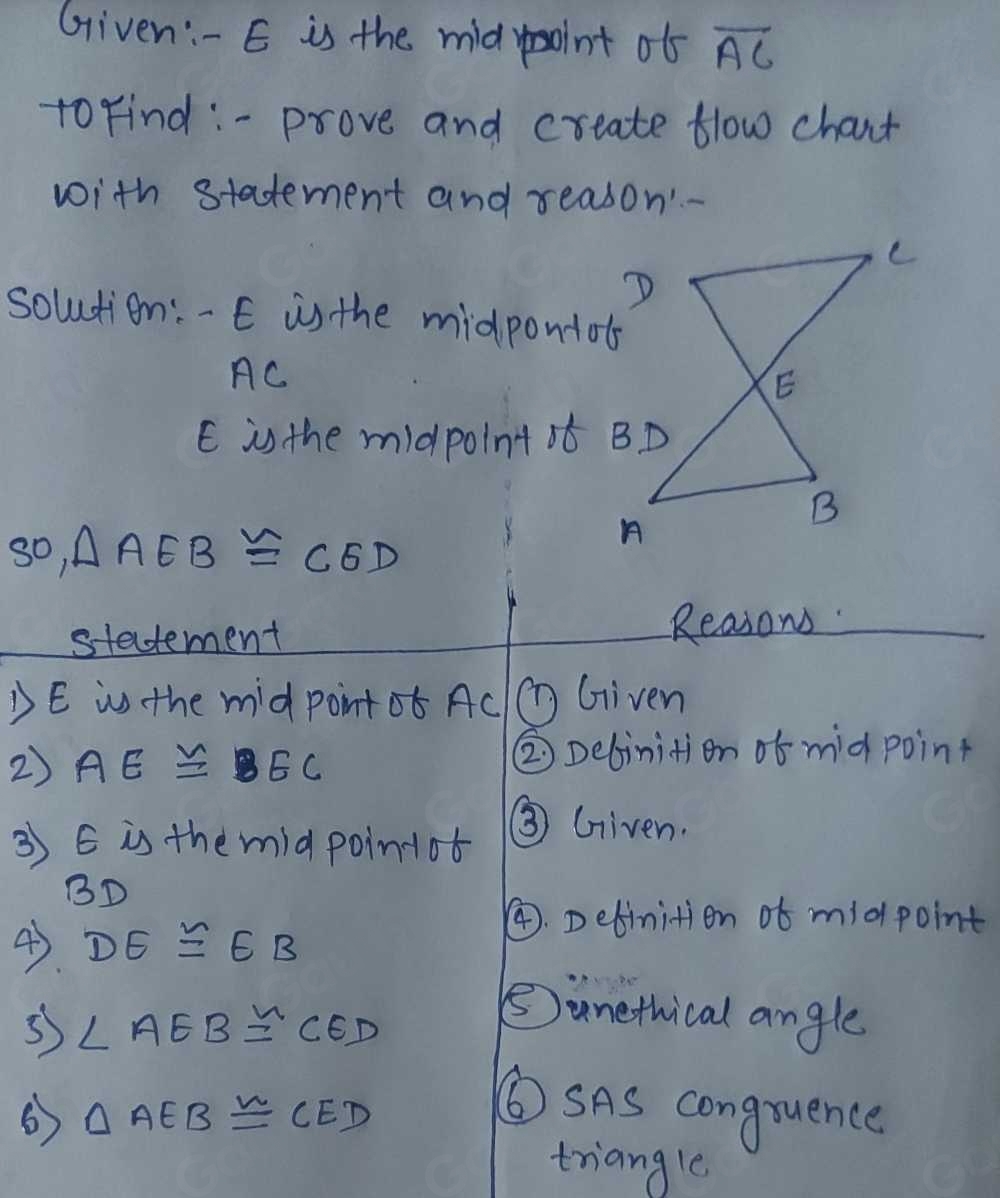 Solved: Given E is the midpoint of overline AC , complete the flowchart ...