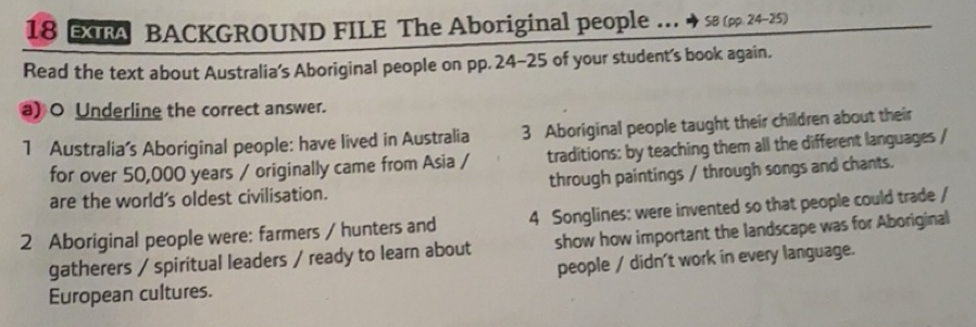 Gelöst:EXRA BACKGROUND FILE The Aboriginal people ... SB (pp. 24-25 ...