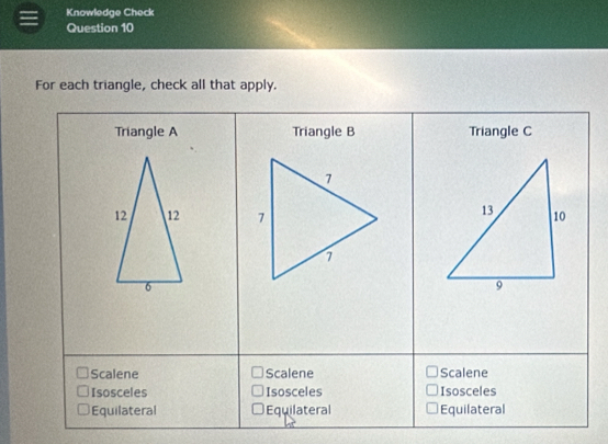 Solved: Knowledge Check Question 10 For each triangle, check all that ...