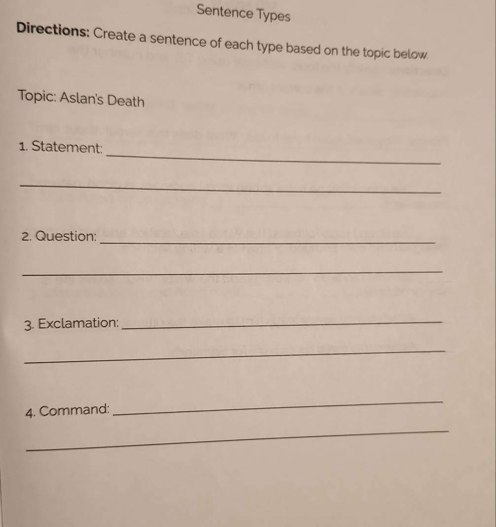 Solved: Sentence Types Directions: Create a sentence of each type based ...