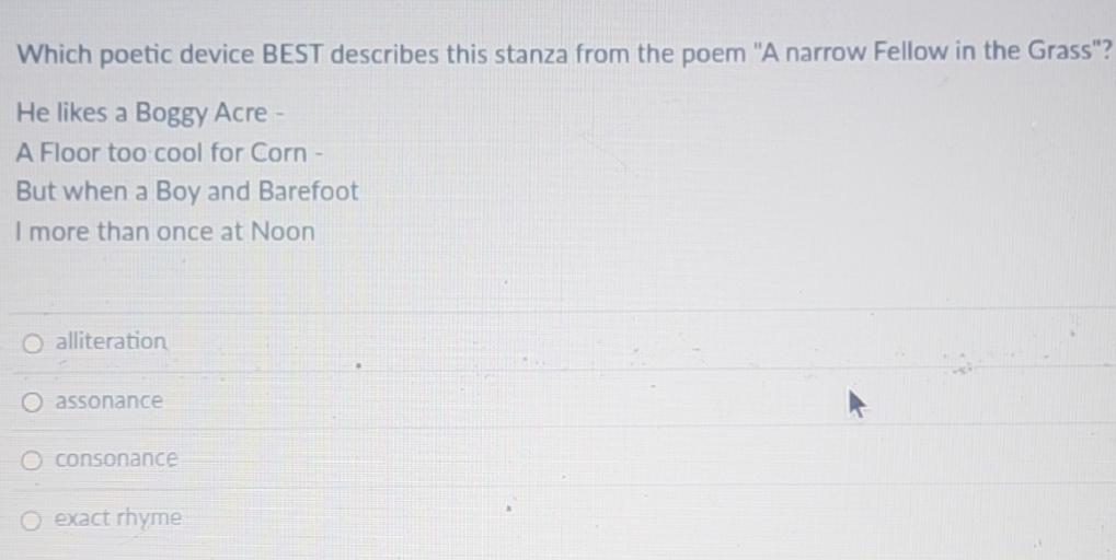Solved: Which poetic device BEST describes this stanza from the poem ...