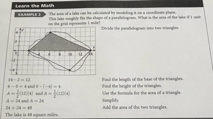 Solved: Learn the Math EXAMPLE 2 The area of a lake can be calculated ...