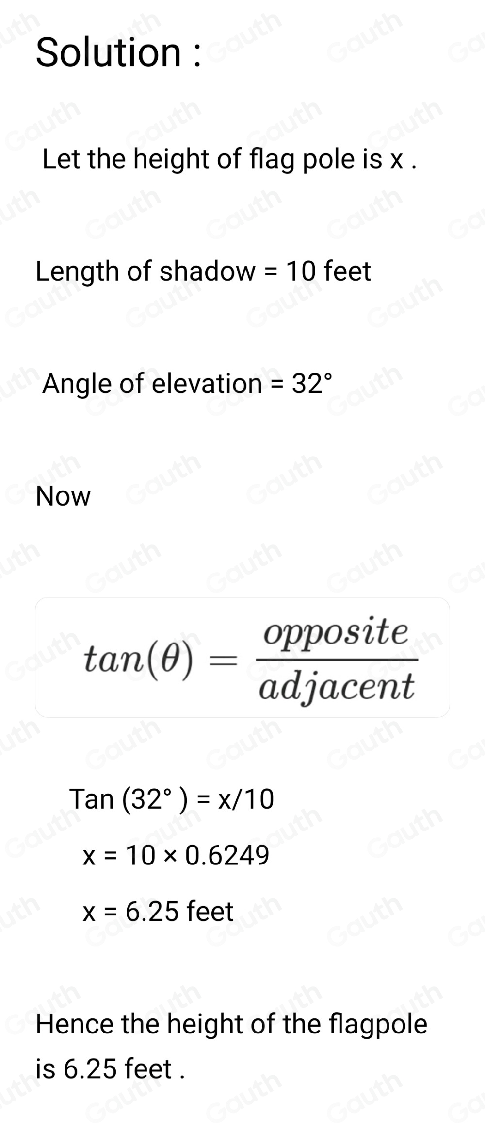 Solved: When the angle of elevation of the sun is 32 degrees, a ...