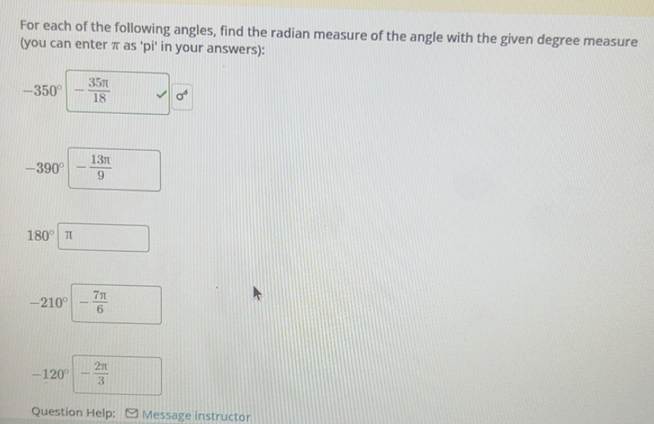 Solved: For each of the following angles, find the radian measure of ...