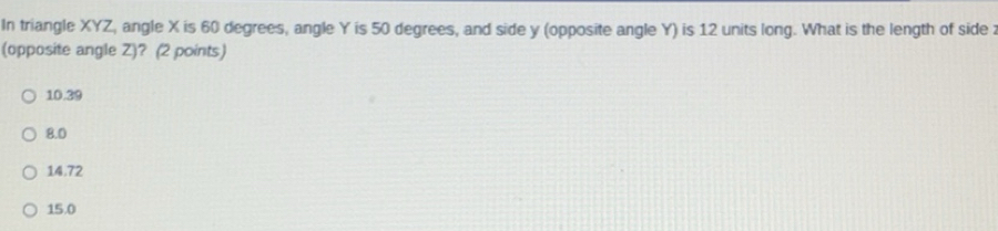 Solved: In triangle XYZ, angle X is 60 degrees, angle Y is 50 degrees ...