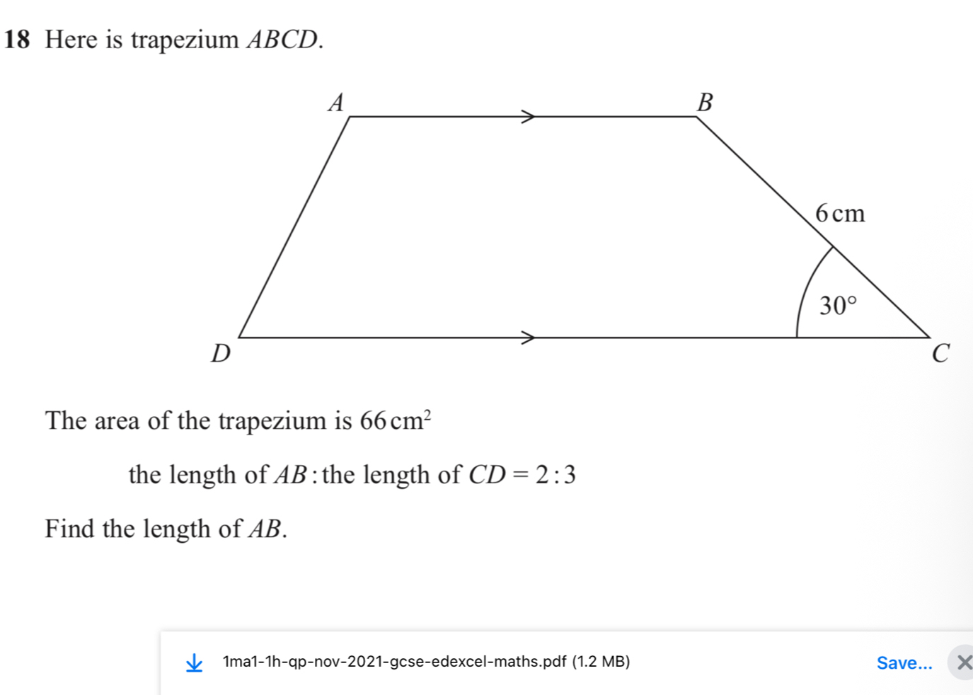 Solved: Here is trapezium ABCD. The area of the trapezium is 66cm^2 the ...