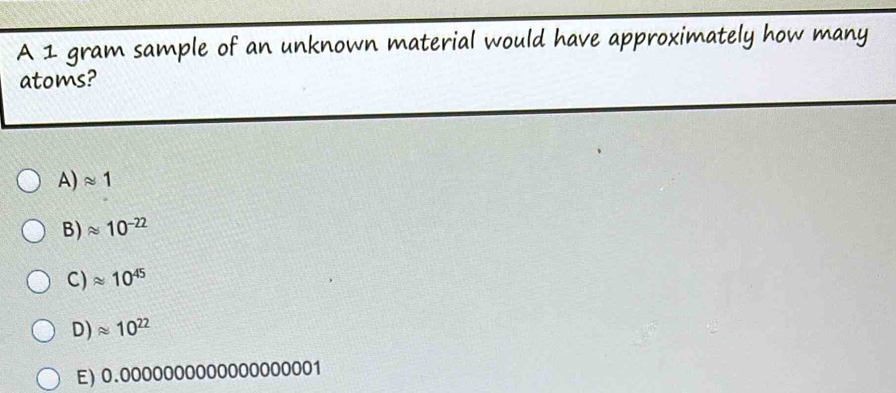 Solved: A 1 gram sample of an unknown material would have approximately ...