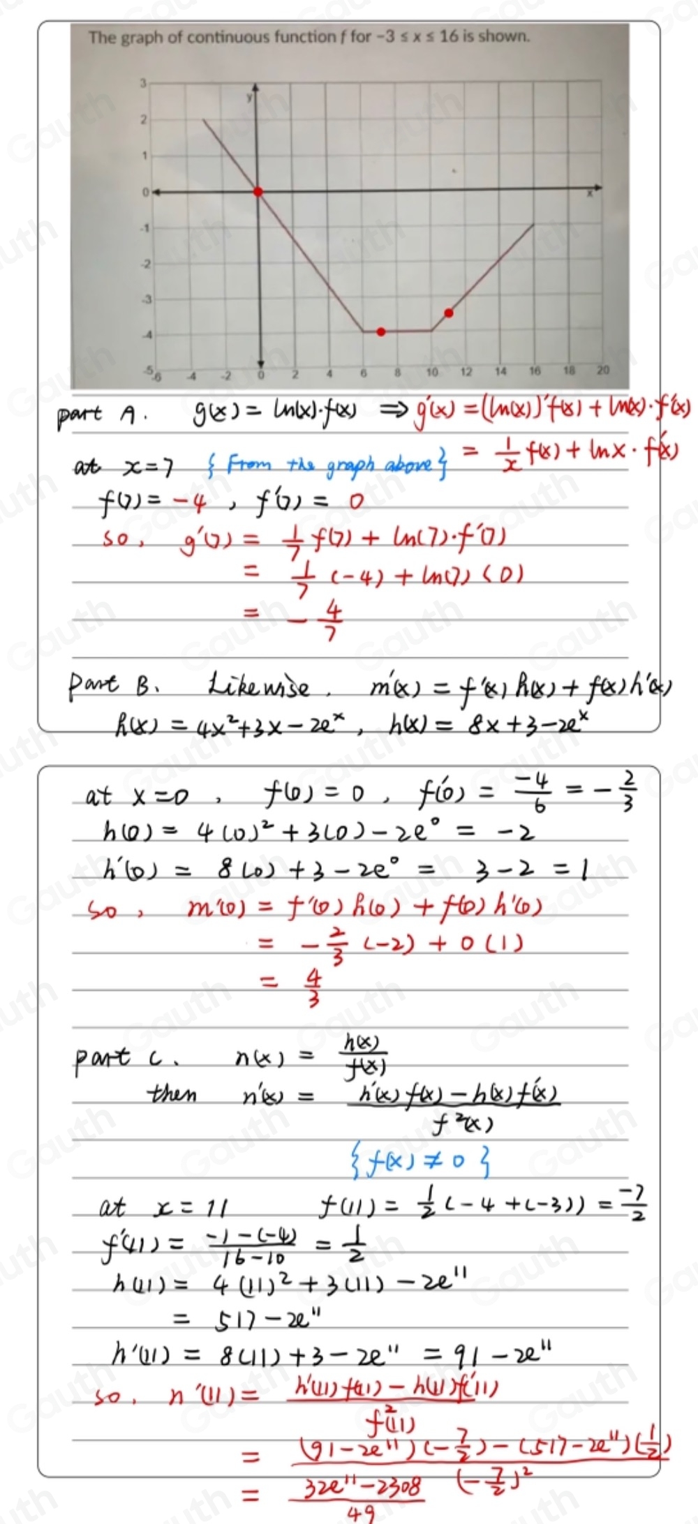 Solved: The graph of continuous function f for -3≤ x≤ 16 is shown. Let ...