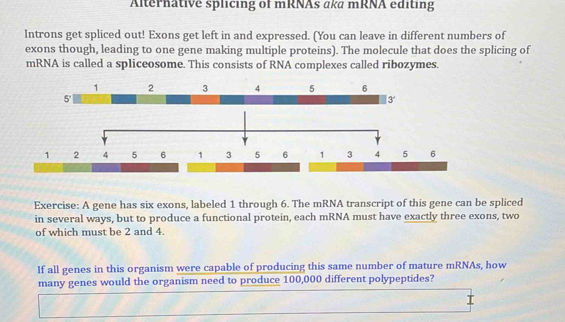 Solved: Alternative splicing of mRNAs aka mRNA editing Introns get ...