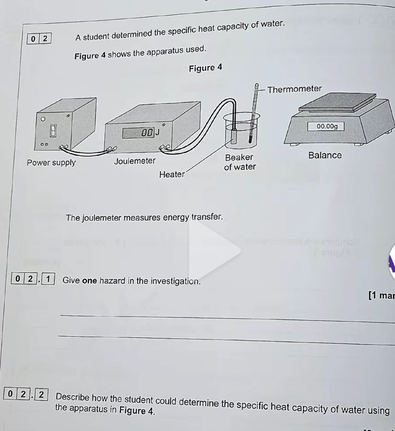 Solved: 0 2 A student determined the specific heat capacity of water ...