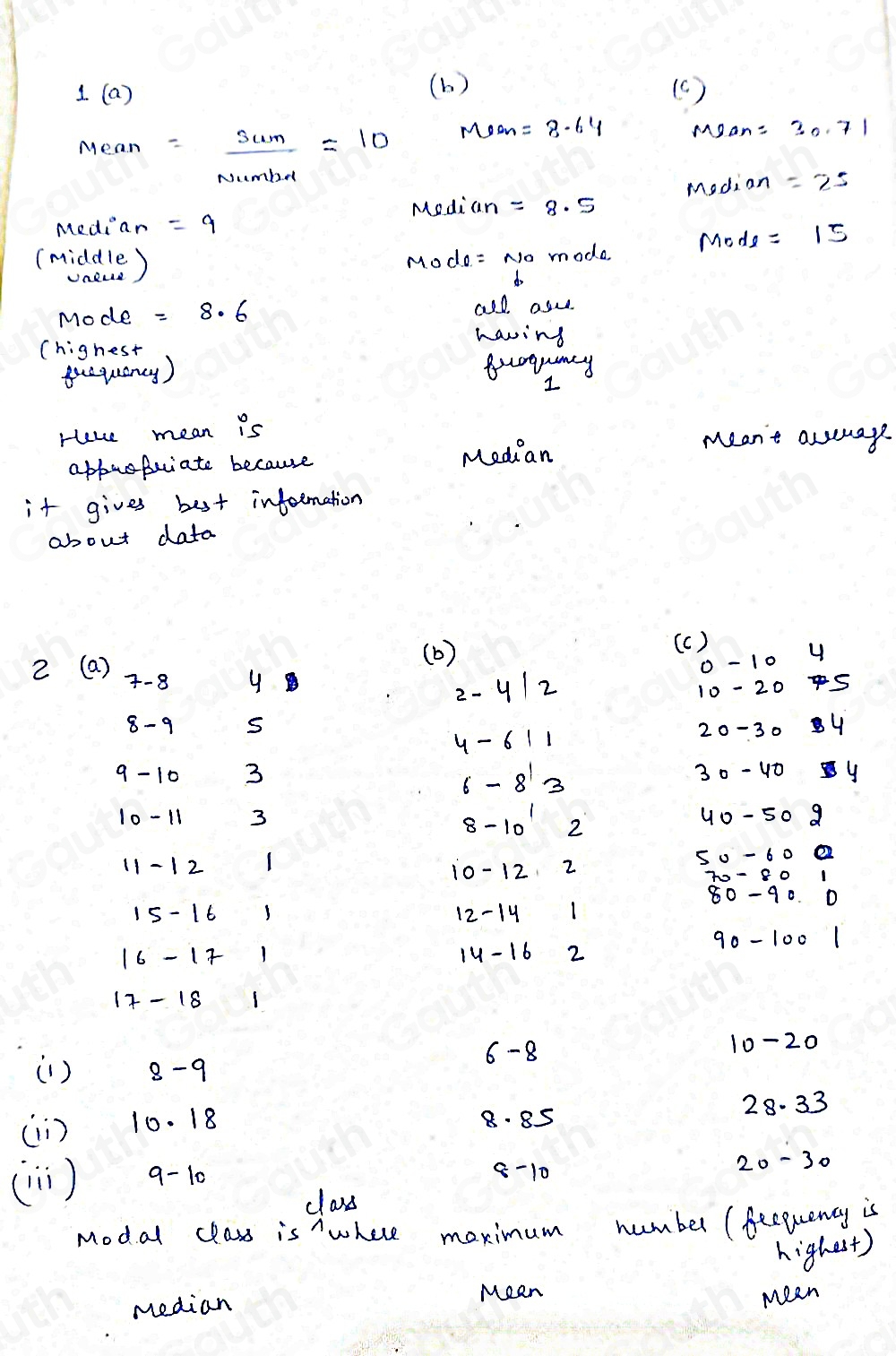 Solved: For the following sets of data find the mean, median and mode ...