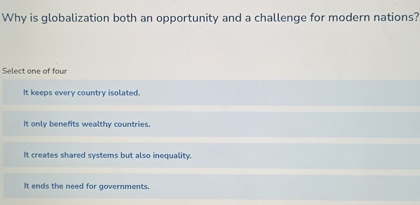 Solved: Why is globalization both an opportunity and a challenge for ...